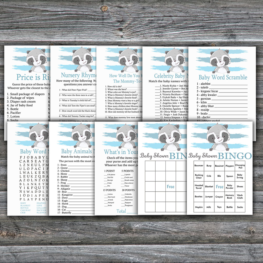 Woodland baby shower games bundle,Raccoon Baby Shower games | Inspire ...