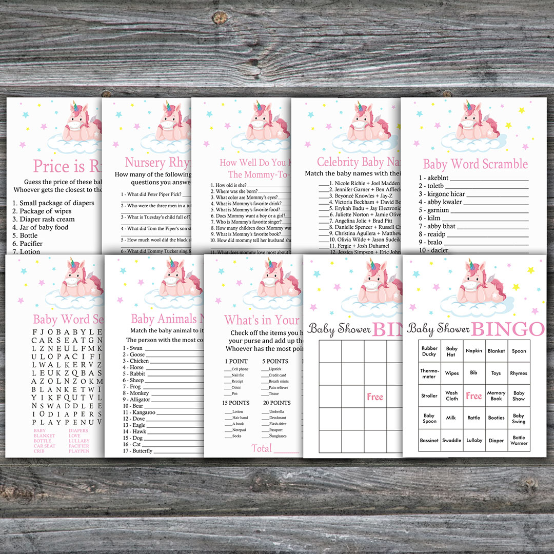 Cute Unicorn baby shower games bundle,Rainbow Unicorn Baby S | Inspire ...