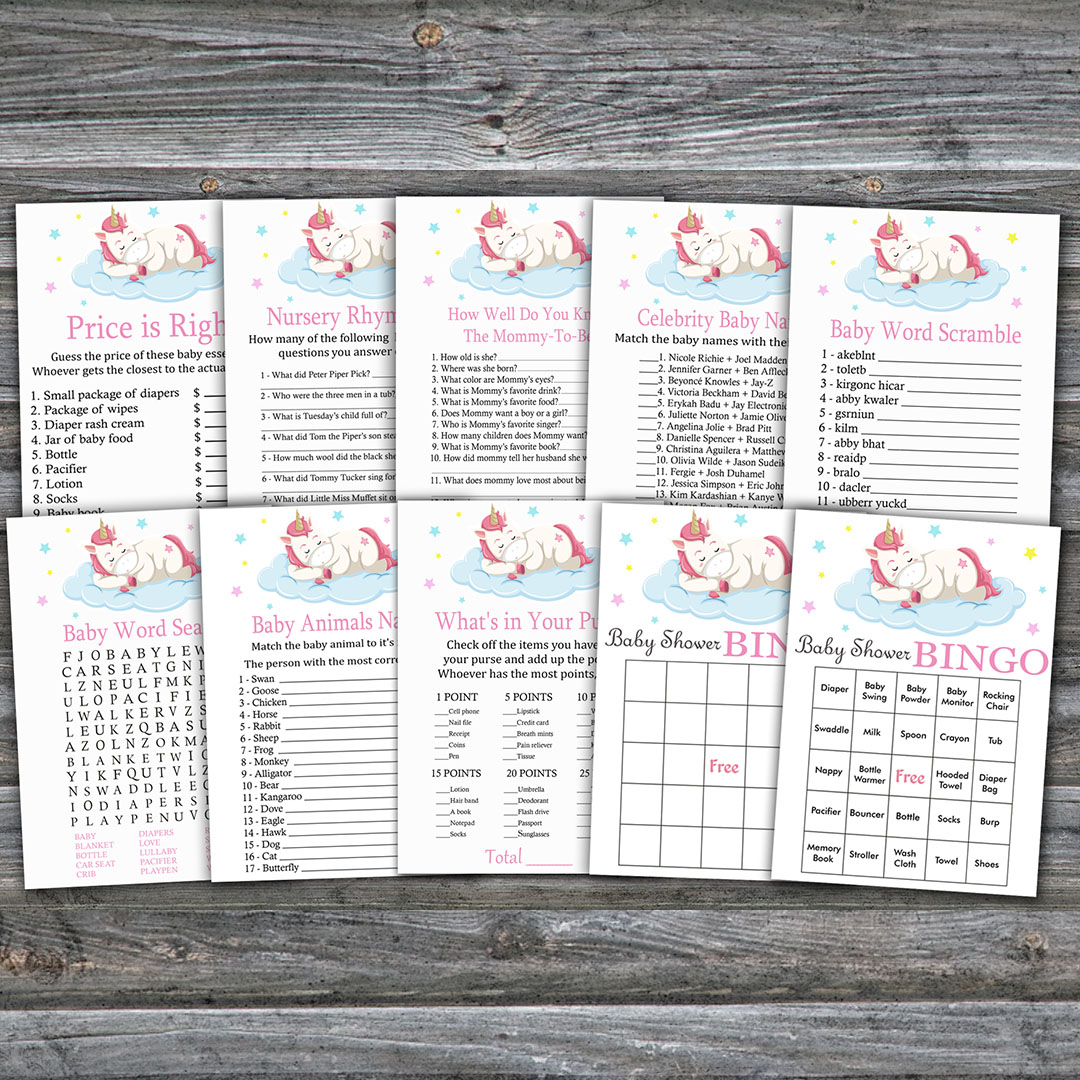 Sleeping Unicorn baby shower games bundle,Unicorn theme Baby - Inspire ...