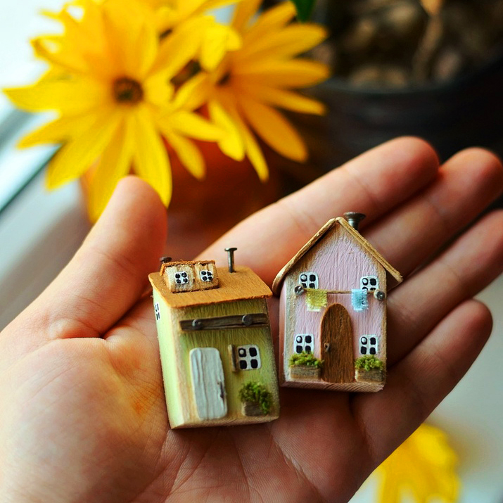 Set of two tiny wooden houses, driftwood art, small house, e - Inspire ...