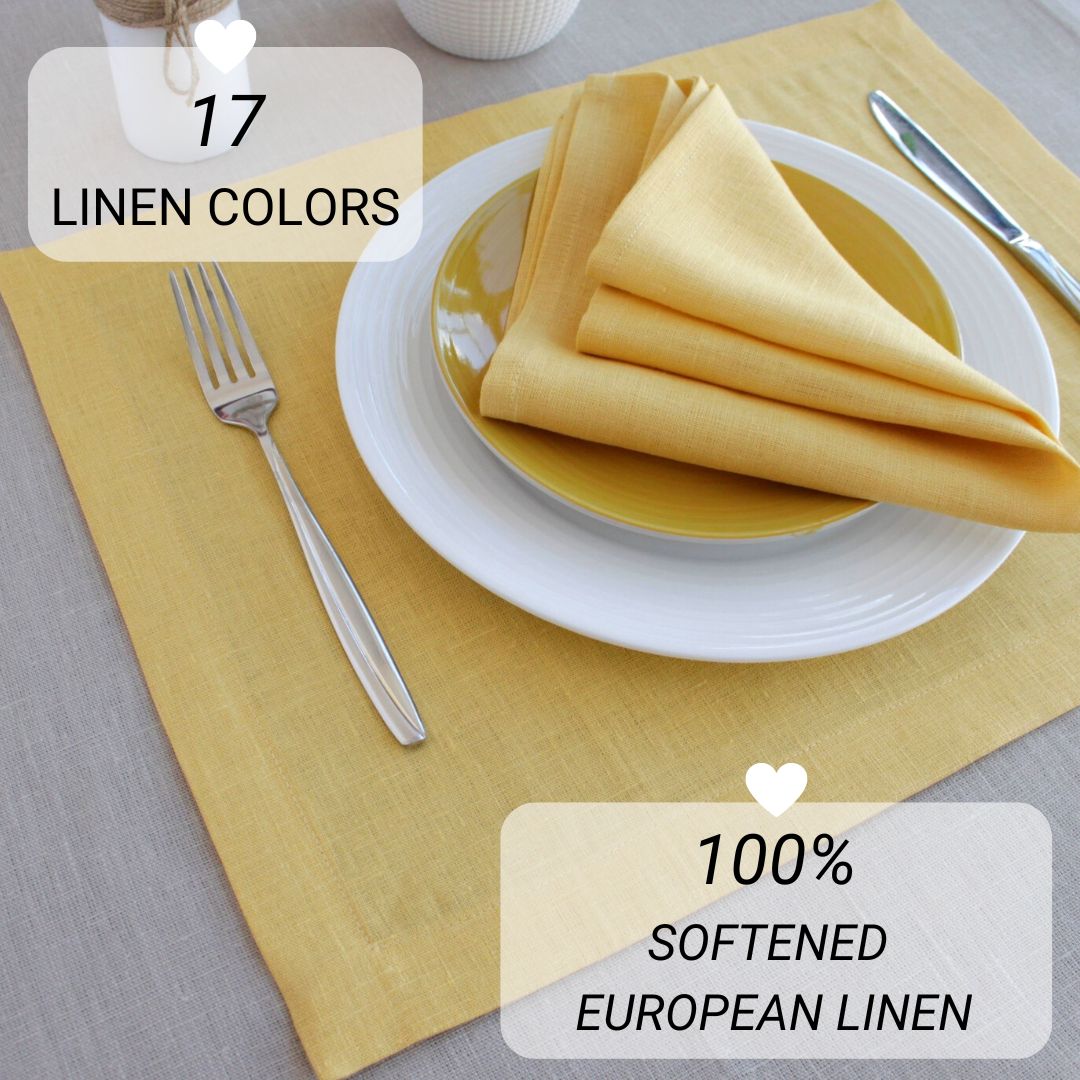 Golden yellow linen placemats set / custom cloth placemats / - Inspire ...