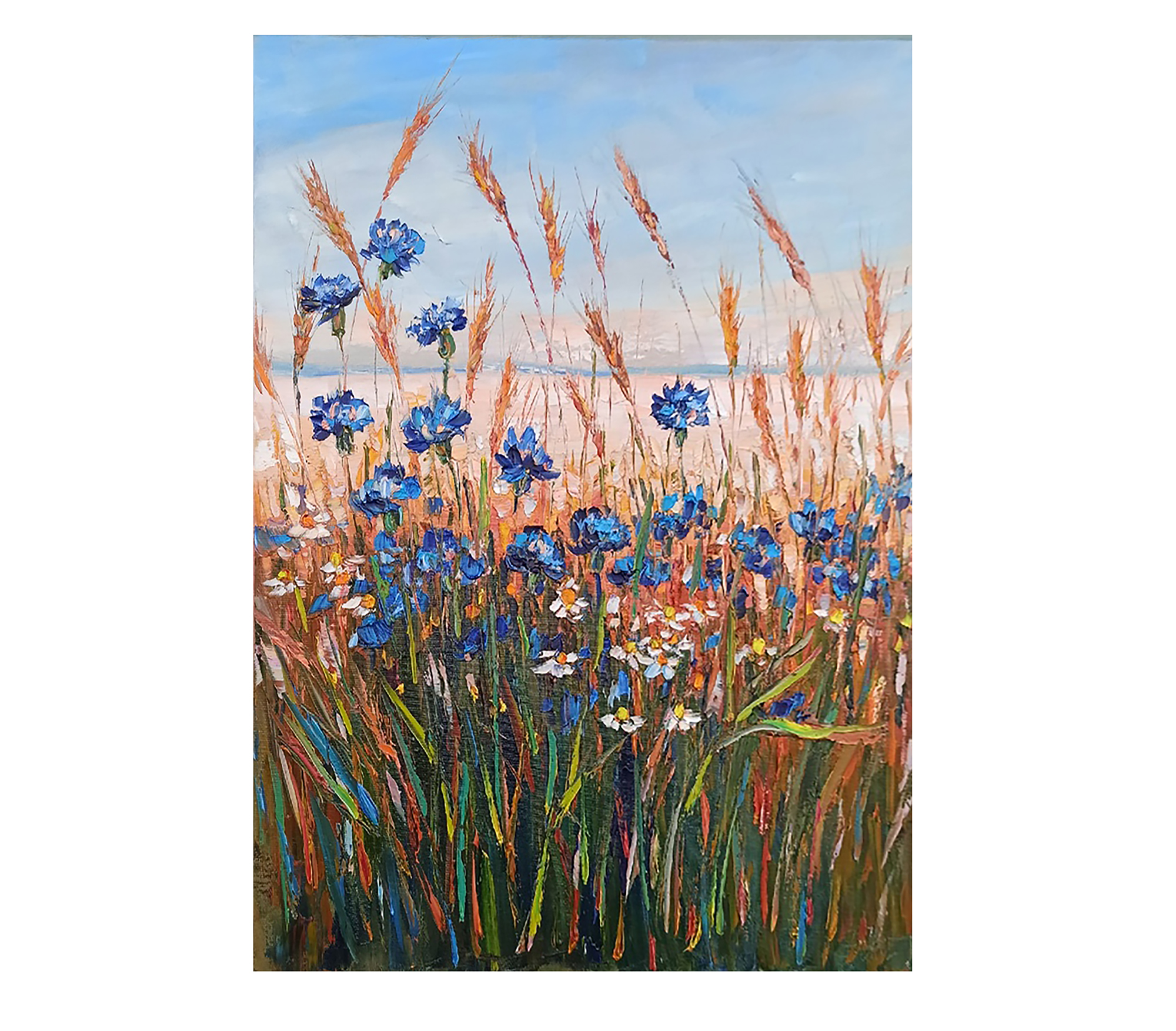 Cornflower Painting Flower Original Art Canvas Floral Impast - Inspire ...