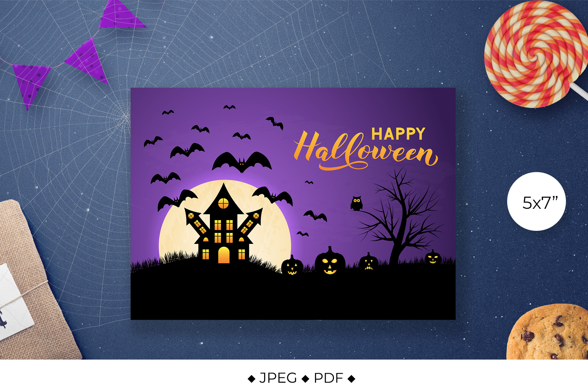 Halloween greeting card printable with haunted house | Inspire Uplift