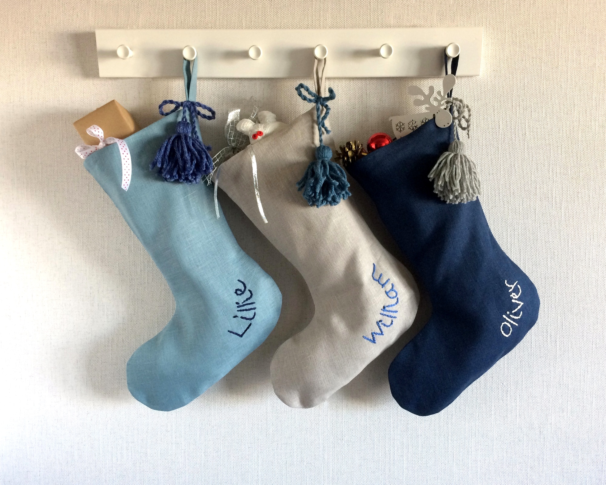 Monogram holiday stockings, Rustic linen Christmas stockings - Inspire ...