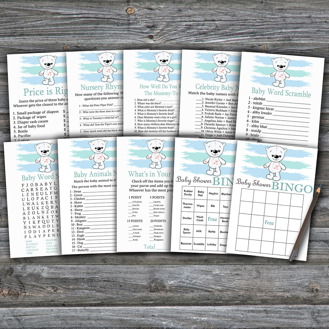 Polar bear baby shower games bundle,Winter animals Baby Show - Inspire ...