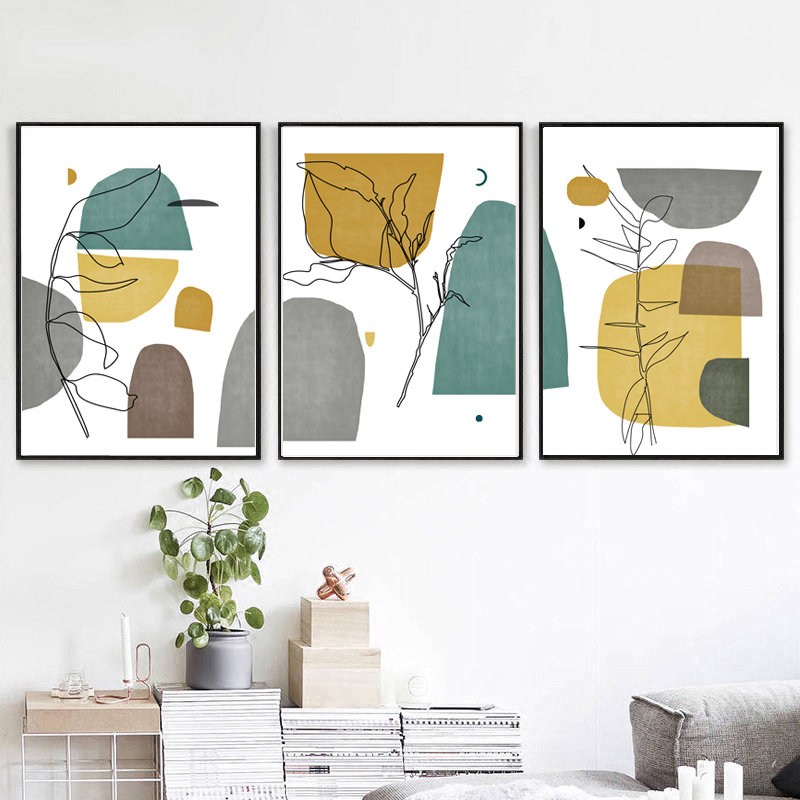 Scandinavian Print Printable Art Yellow Gray Wall Art Three - Inspire ...