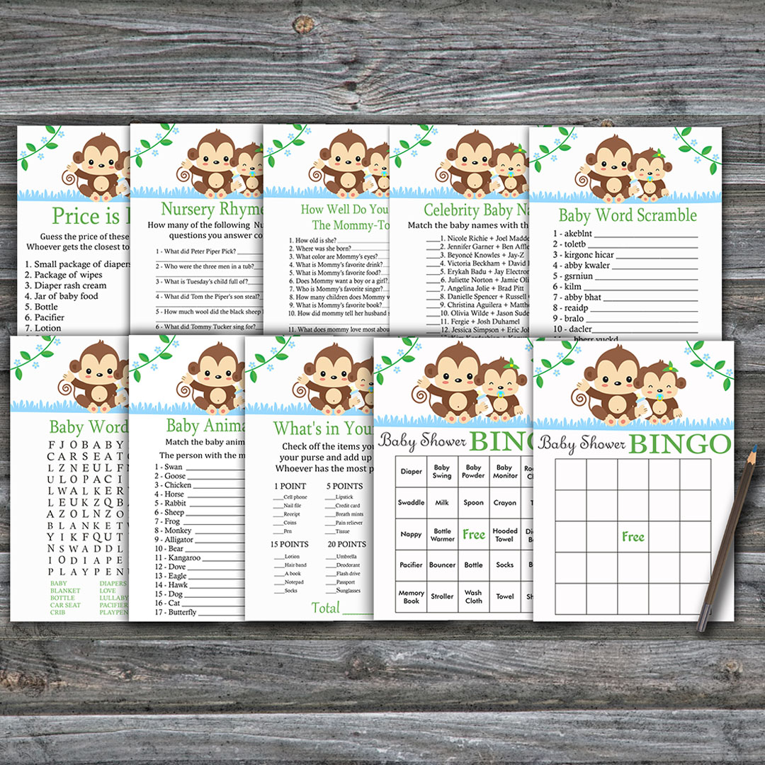 Baby Monkey baby shower games bundle,Monkey Baby Shower game - Inspire ...