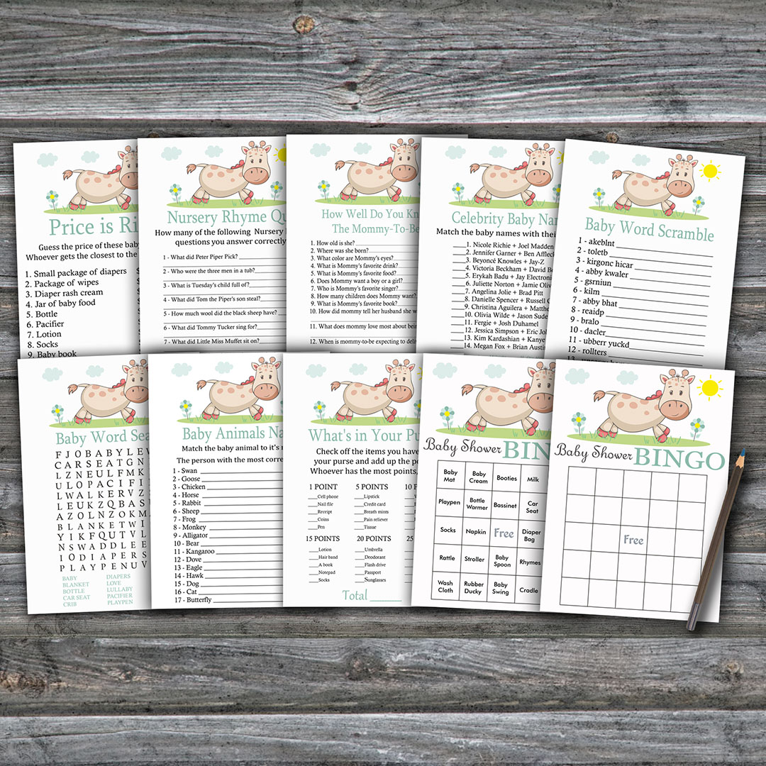Giraffe baby shower games bundle,Safari animals Baby Shower | Inspire ...