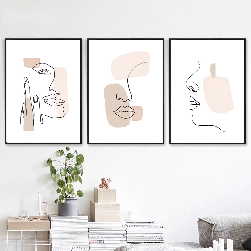Line Drawing Women Poster Set of 3 Prints Pink Art Printable | Inspire ...