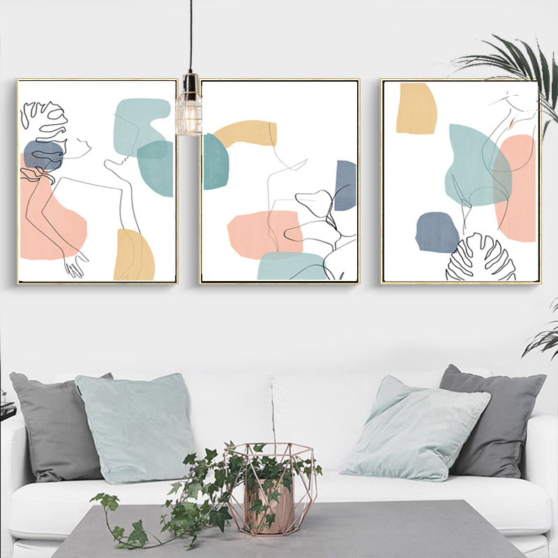 Set of 3 Prints Pink Green Art Line Drawing Women Poster Ins | Inspire ...