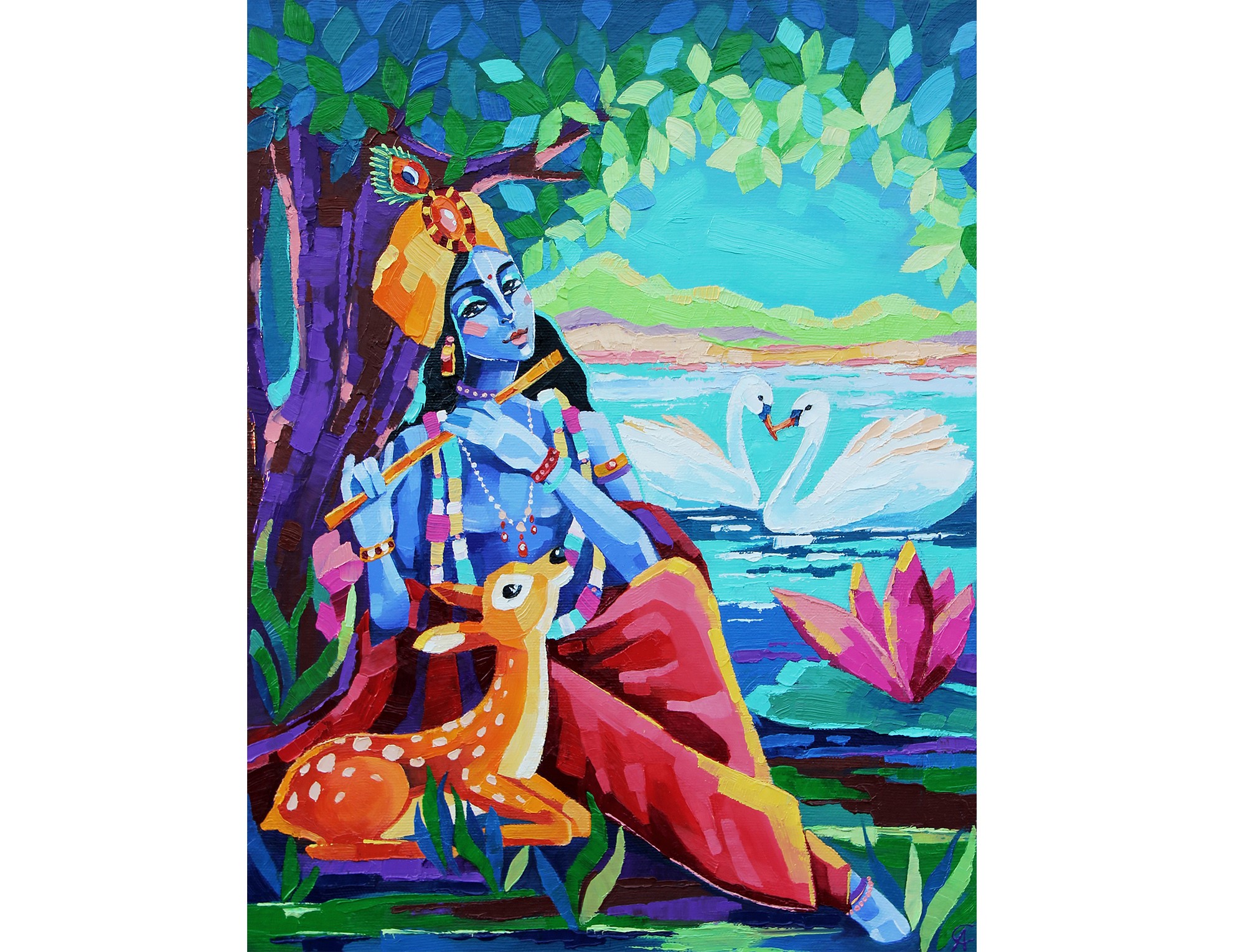 Krishna Painting Indian Original Art Spiritual Artwork Color | Inspire ...