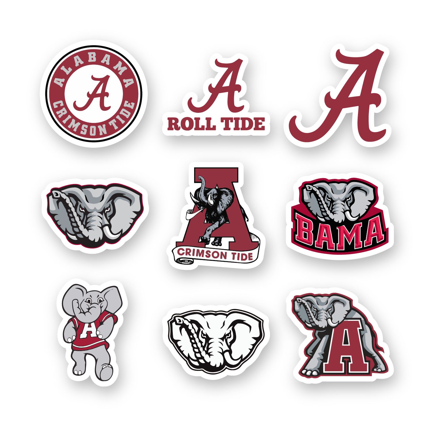Alabama Crimson Tide College Sport Team Sticker Set of 9 by - Inspire ...