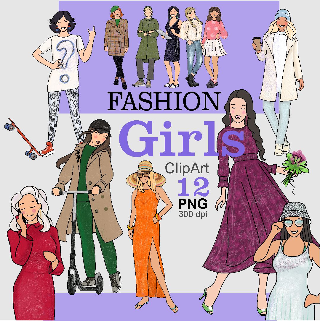 Fashion Girls Clipart Set Illustration PNG Art Watercolor | Inspire Uplift