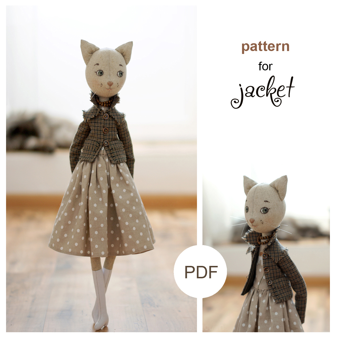 Doll clothes pattern pdf - sewing Jacket for doll cat – maki - Inspire Uplift