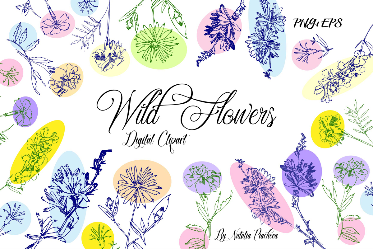 Wild Flowers Clipart with Summer Flowers digital clip art. | Inspire Uplift