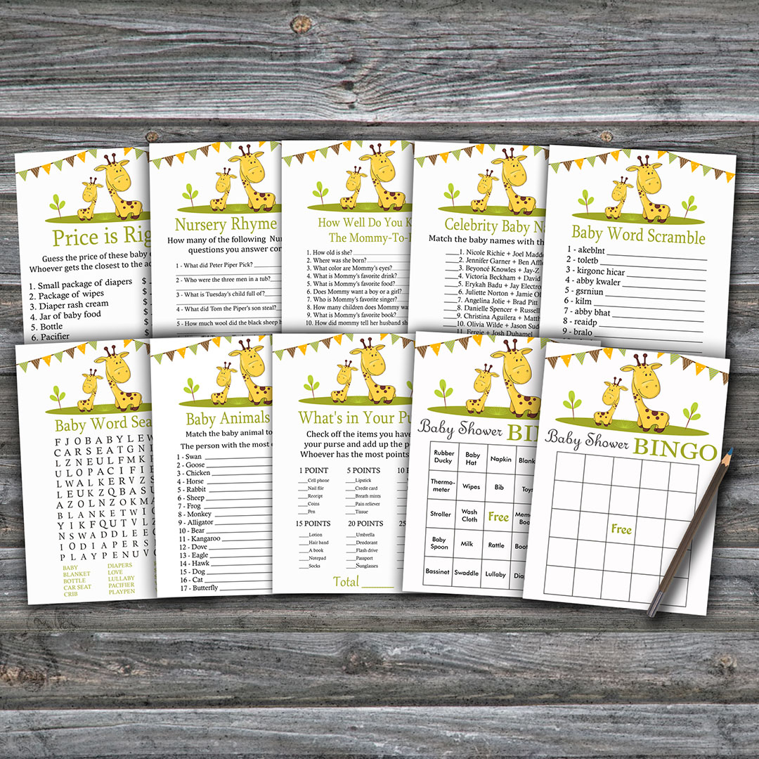 Giraffe baby shower games bundle,Safari theme Baby Shower ga - Inspire ...