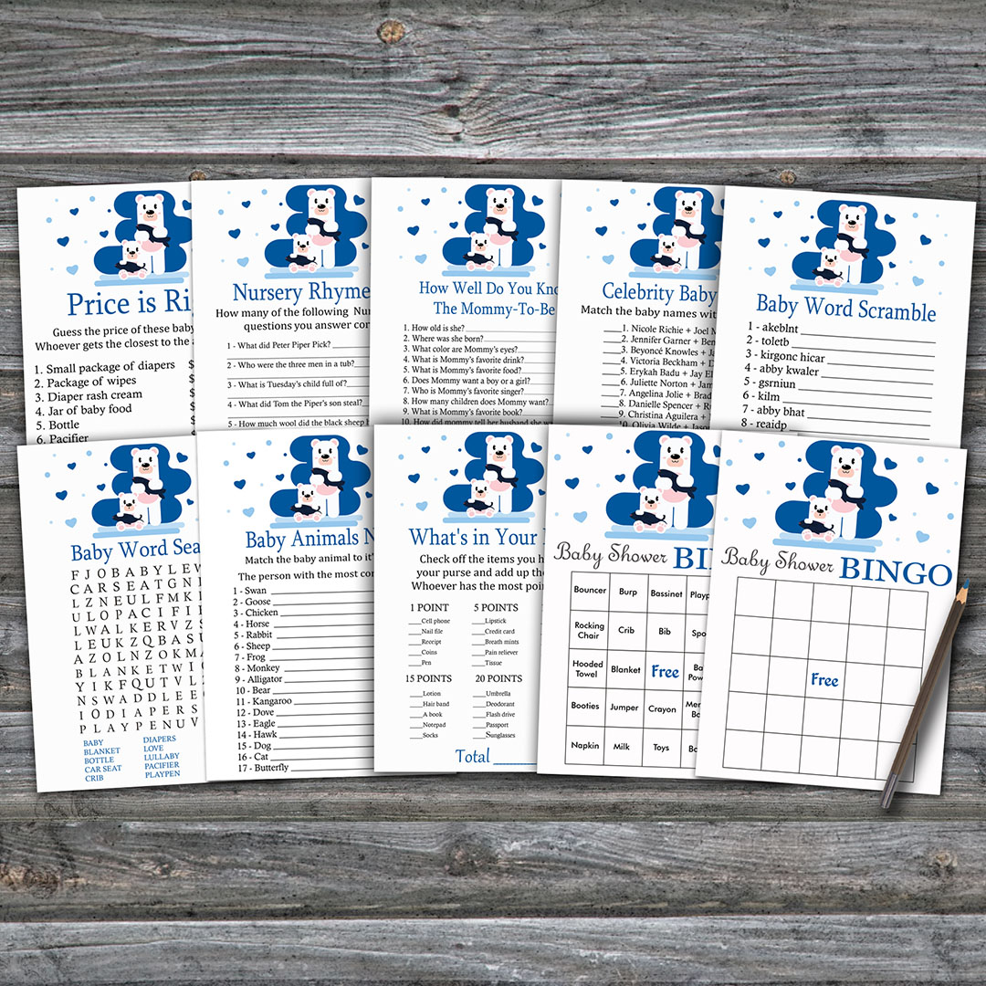 Polar bear baby shower games bundle,Winter animals Baby Show - Inspire ...