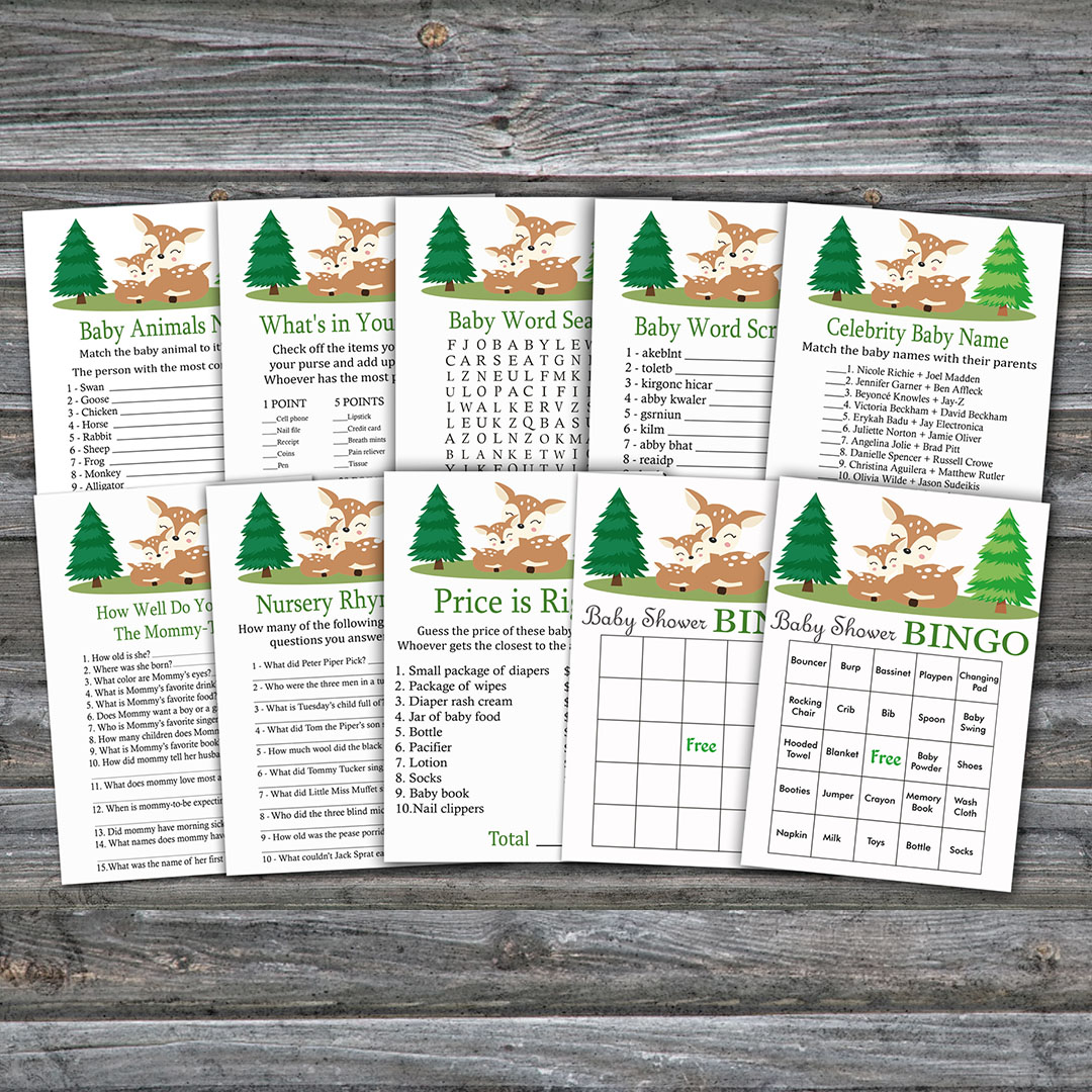 Cute Deer baby shower games bundle,Woodland animals Baby Sho - Inspire ...