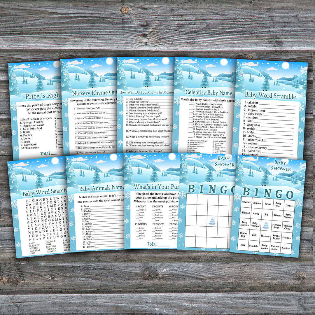 Winter landscape baby shower games bundle,Christmas Baby Sho - Inspire ...