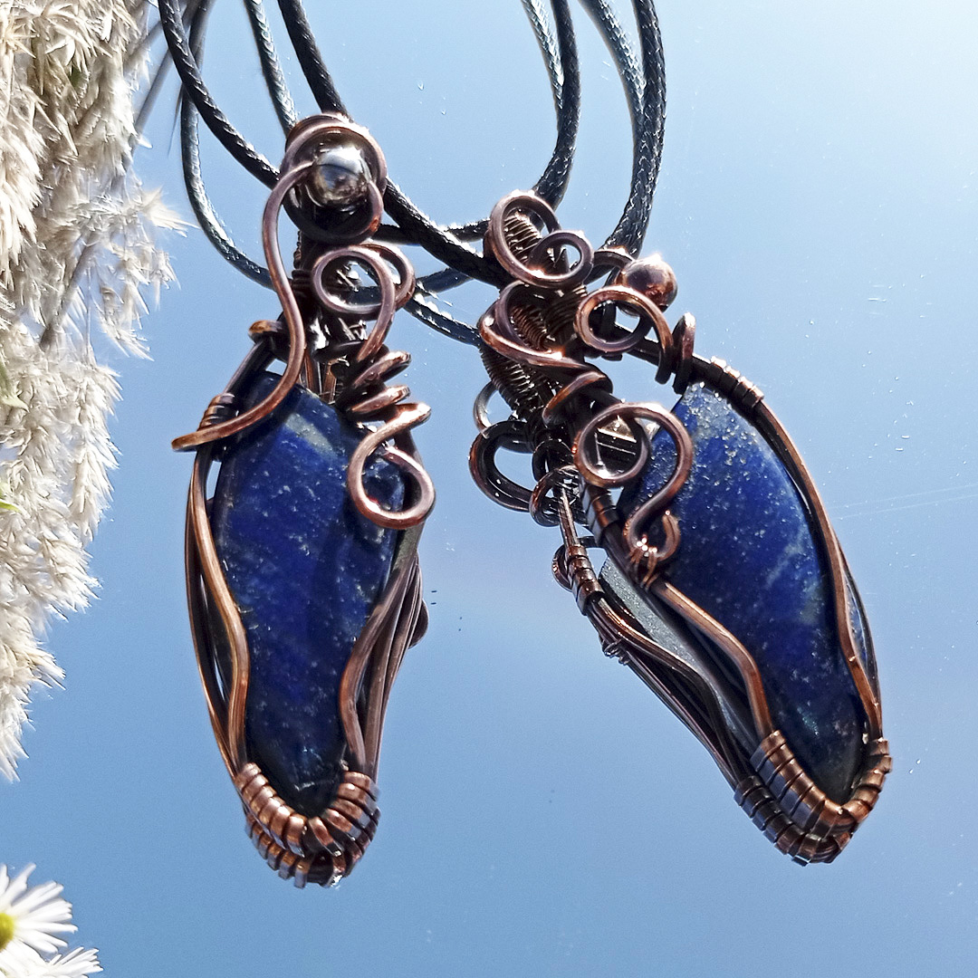 Wire wrapped pendants for a couple. Fang necklaces with lapi | Inspire ...