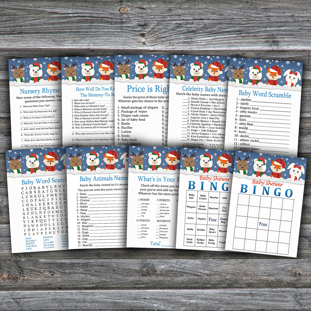 Cute Winter animals baby shower games bundle,Christmas Baby - Inspire ...