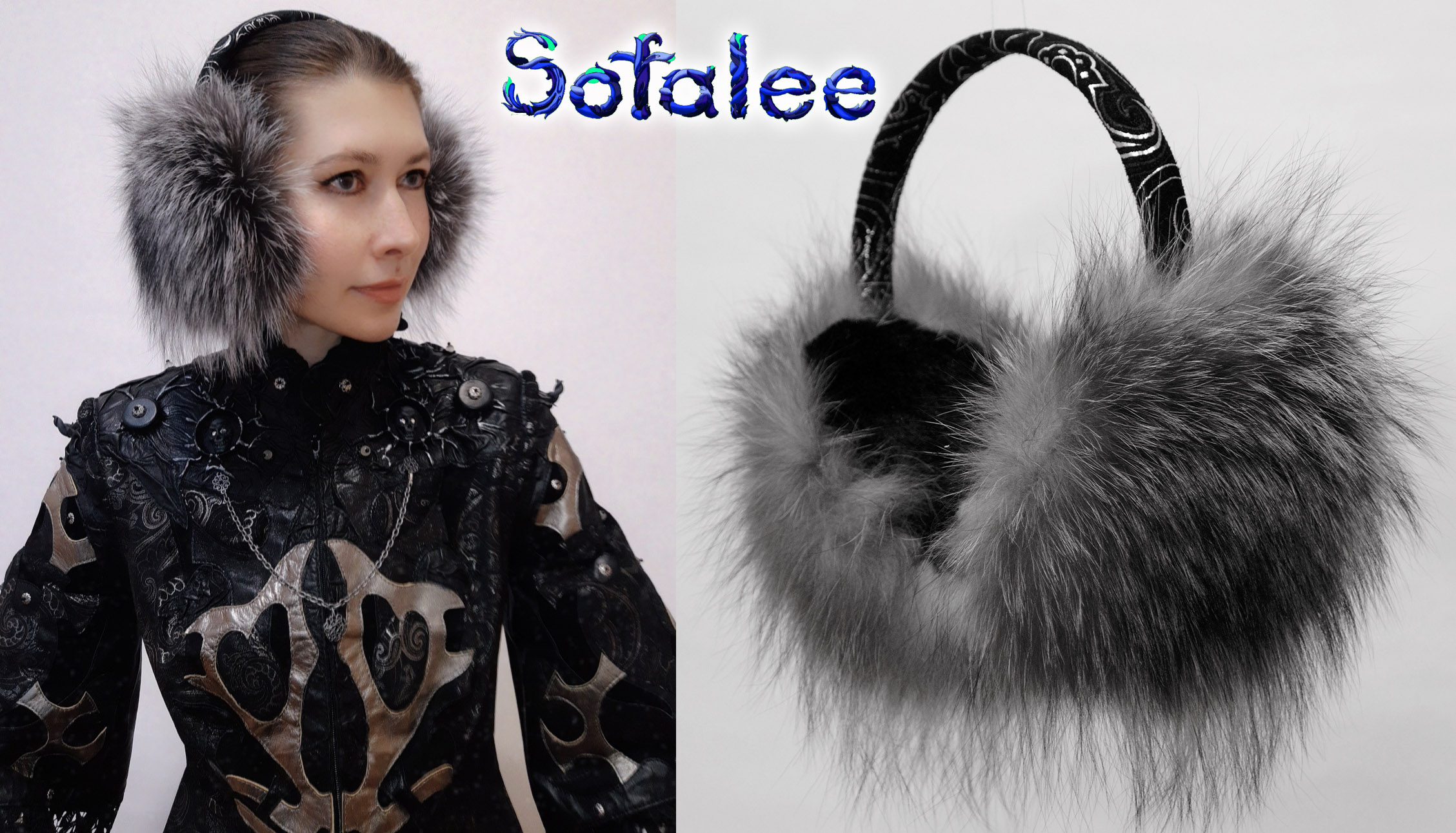 Earmuffs silver fox genuine fur rim of real leather/ earphon - Inspire ...
