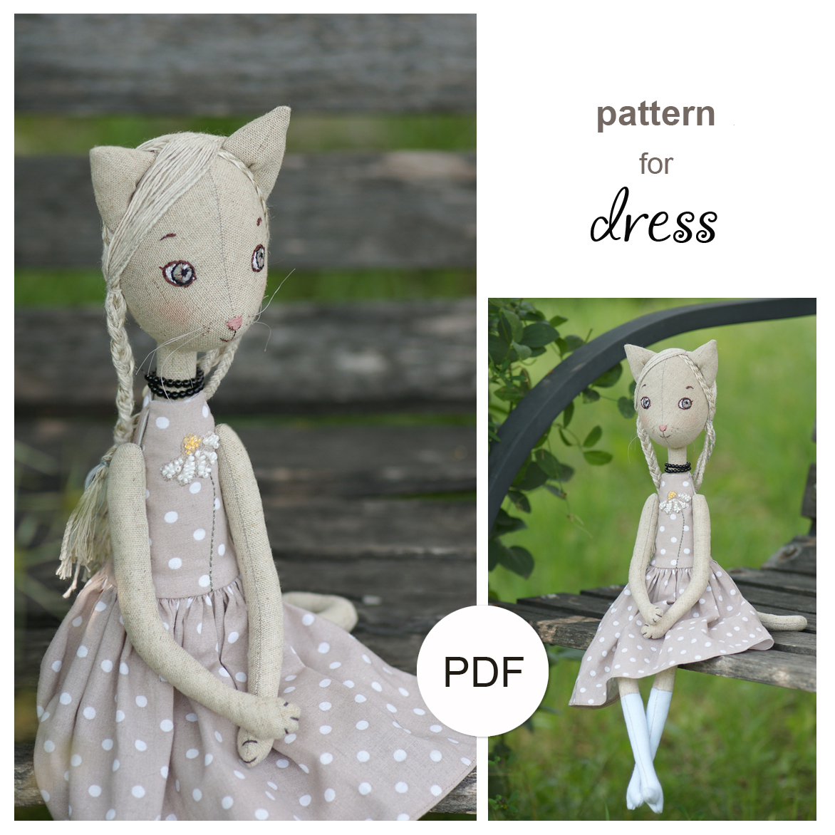 Doll dress pattern - sewing soft toy cat, making a heirloom - Inspire ...