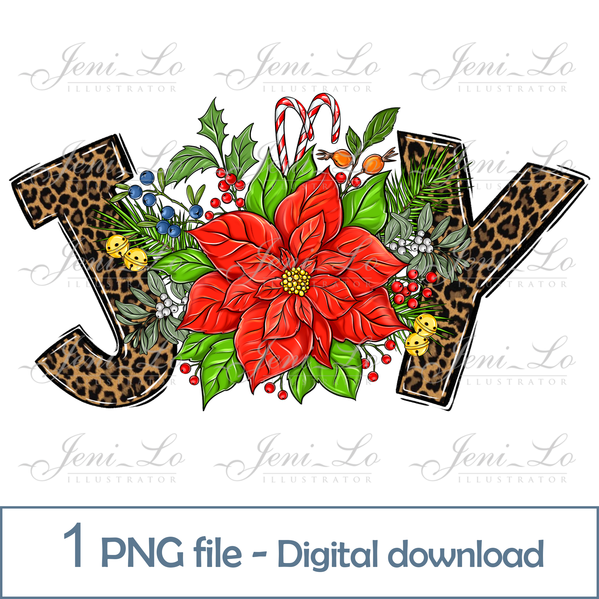 JOY Poinsettia leopard print 1 PNG file Merry Christmas clip - Inspire ...