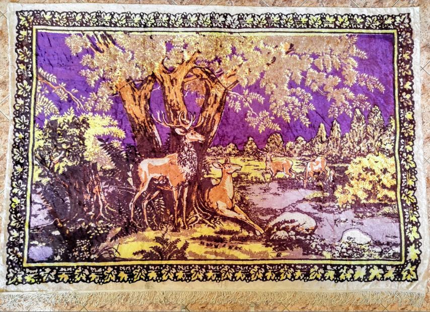 Soviet Plush Carpet Deer.Roe deer.Vintage Rug USSR.Antique | Inspire Uplift