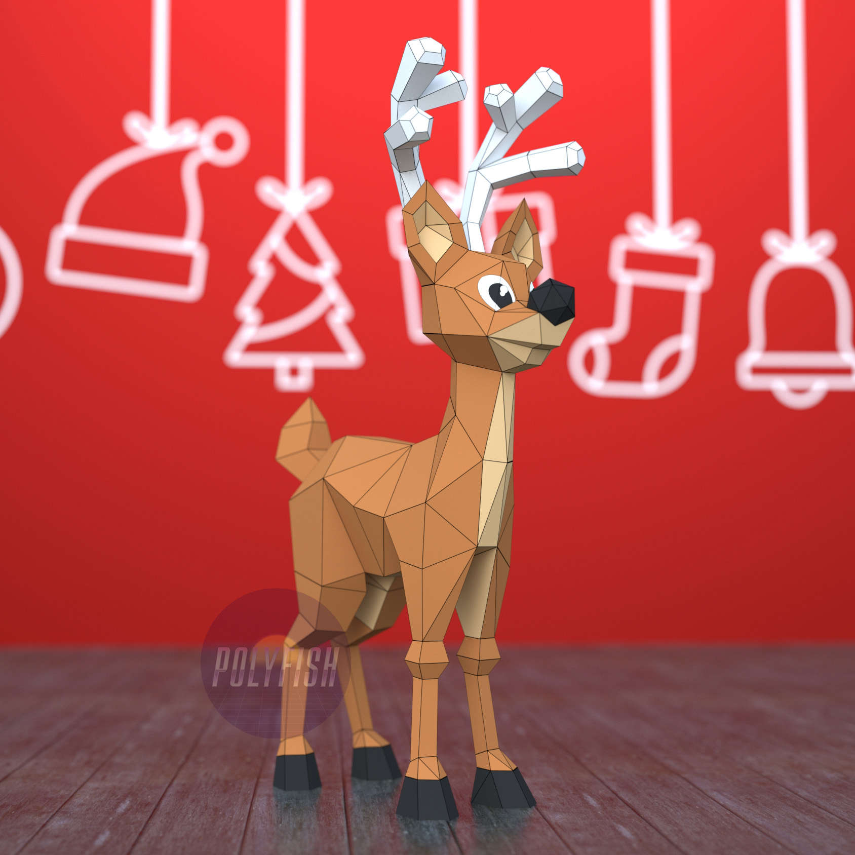 DIY Christmas Reindeer 3D model template Papercraft PDF - Inspire Uplift