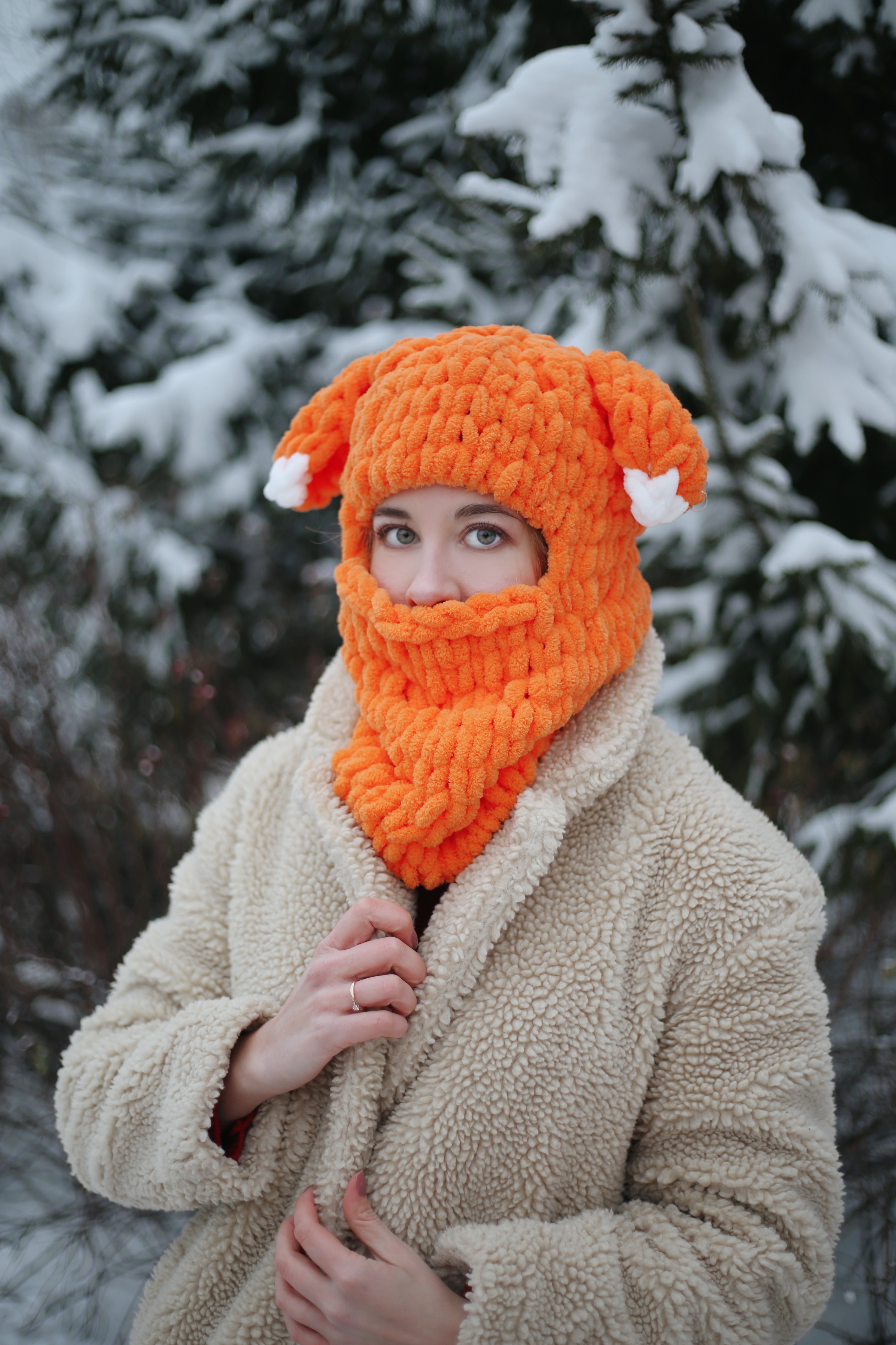 Hand knitted original balaclava puffy winter warm hat with e | Inspire ...