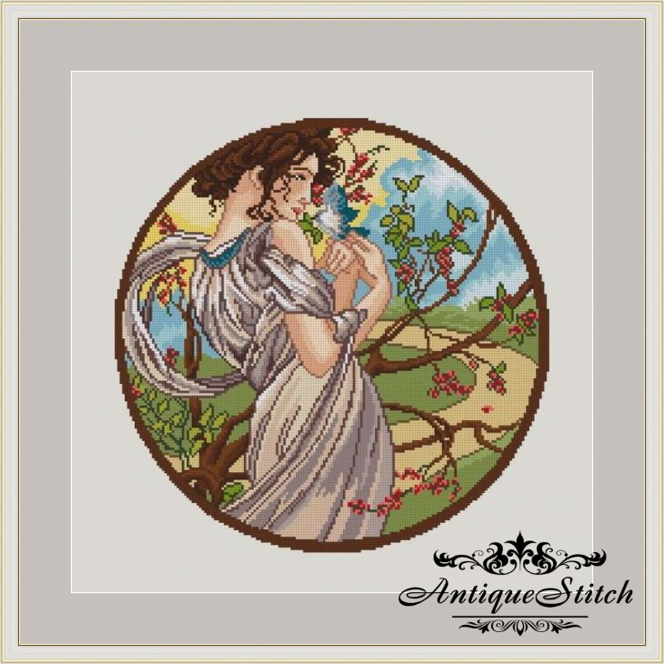 Alphonse Mucha May Cross Stitch Pattern PDF Art Nouveau | Inspire Uplift