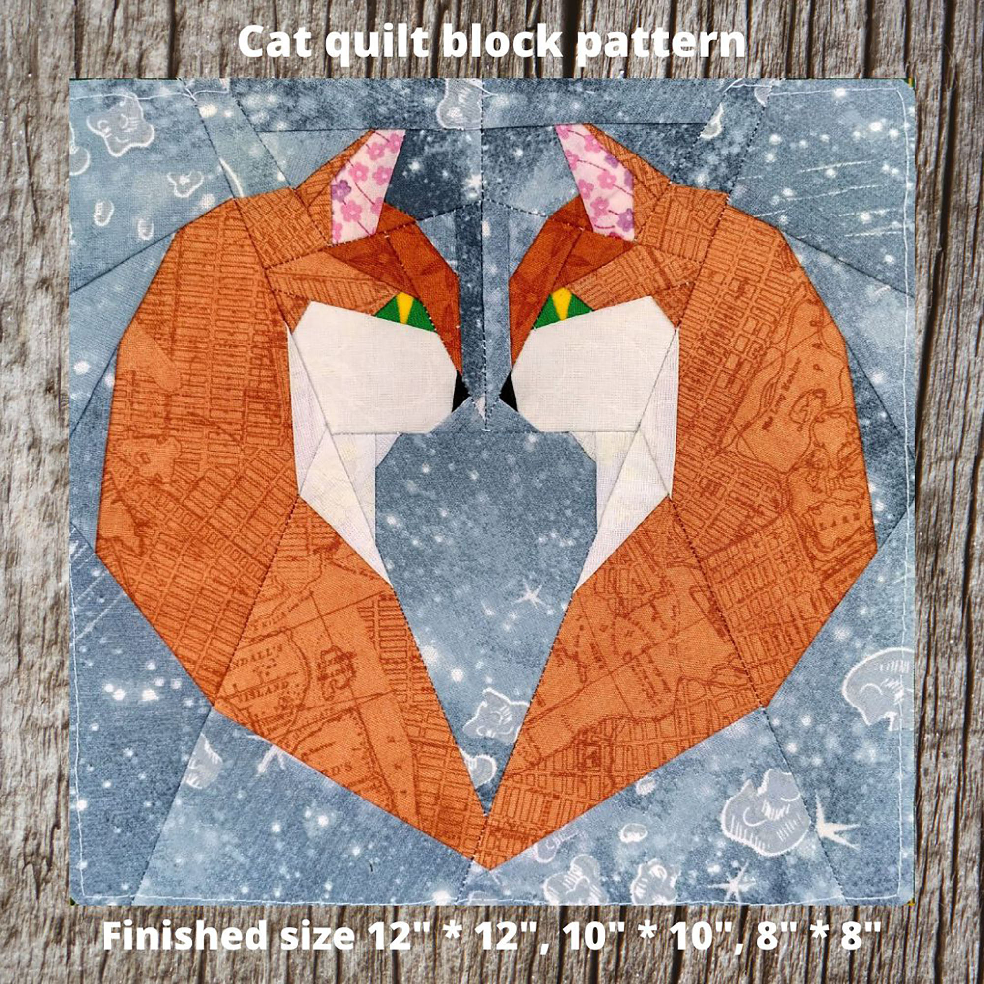 Cat heart Quilt Block PDF Pattern. Fun cat quilt block patte | Inspire ...