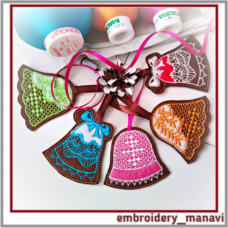 In the hoop set gingerbread bells embroidery design. | Inspire Uplift