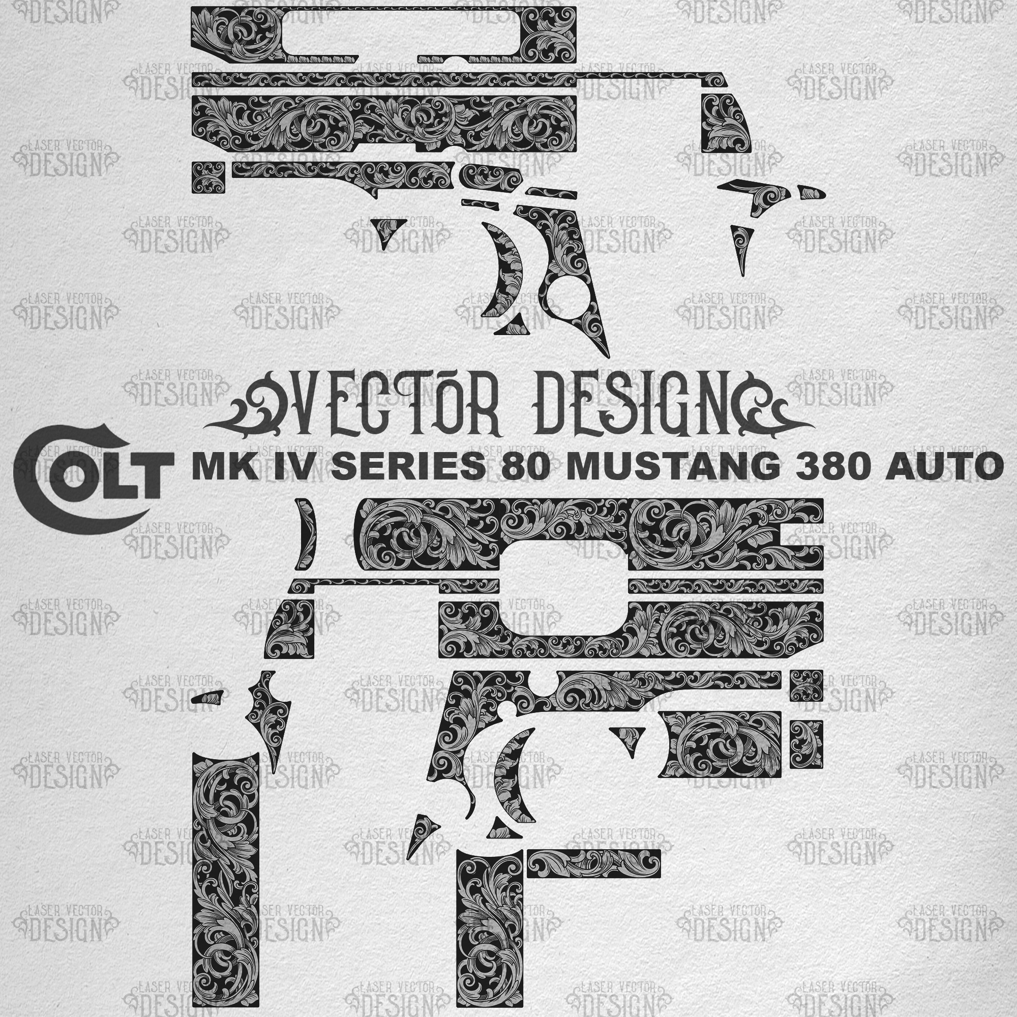 VECTOR DESIGN Colt MK IV series 80 mustang 380 auto Scrollwo | Inspire ...
