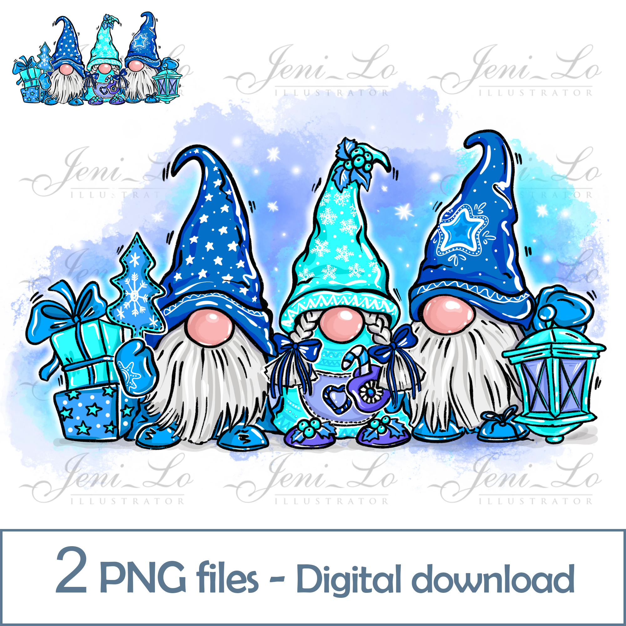 Christmas Gnomes Blue 2 PNG files Merry Christmas clipart Cu | Inspire ...