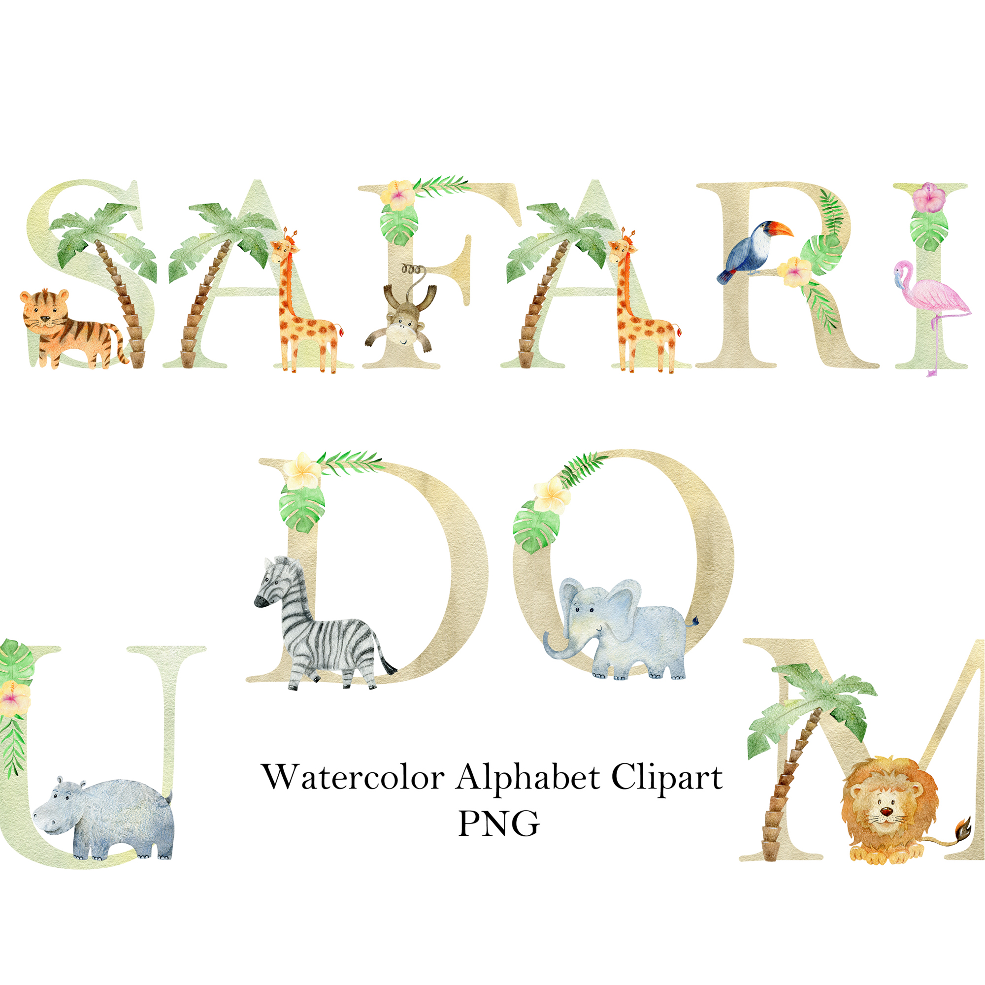 Watercolor safari animals alphabet, letter wall decor. - Inspire Uplift