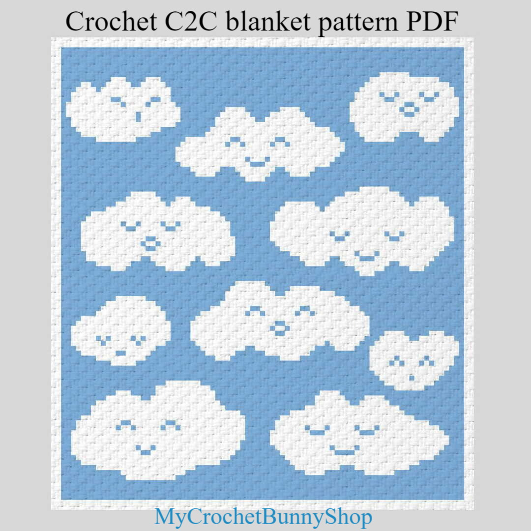 Crochet C2C Funny Clouds blanket pattern PDF Instant Downlo - Inspire Uplift