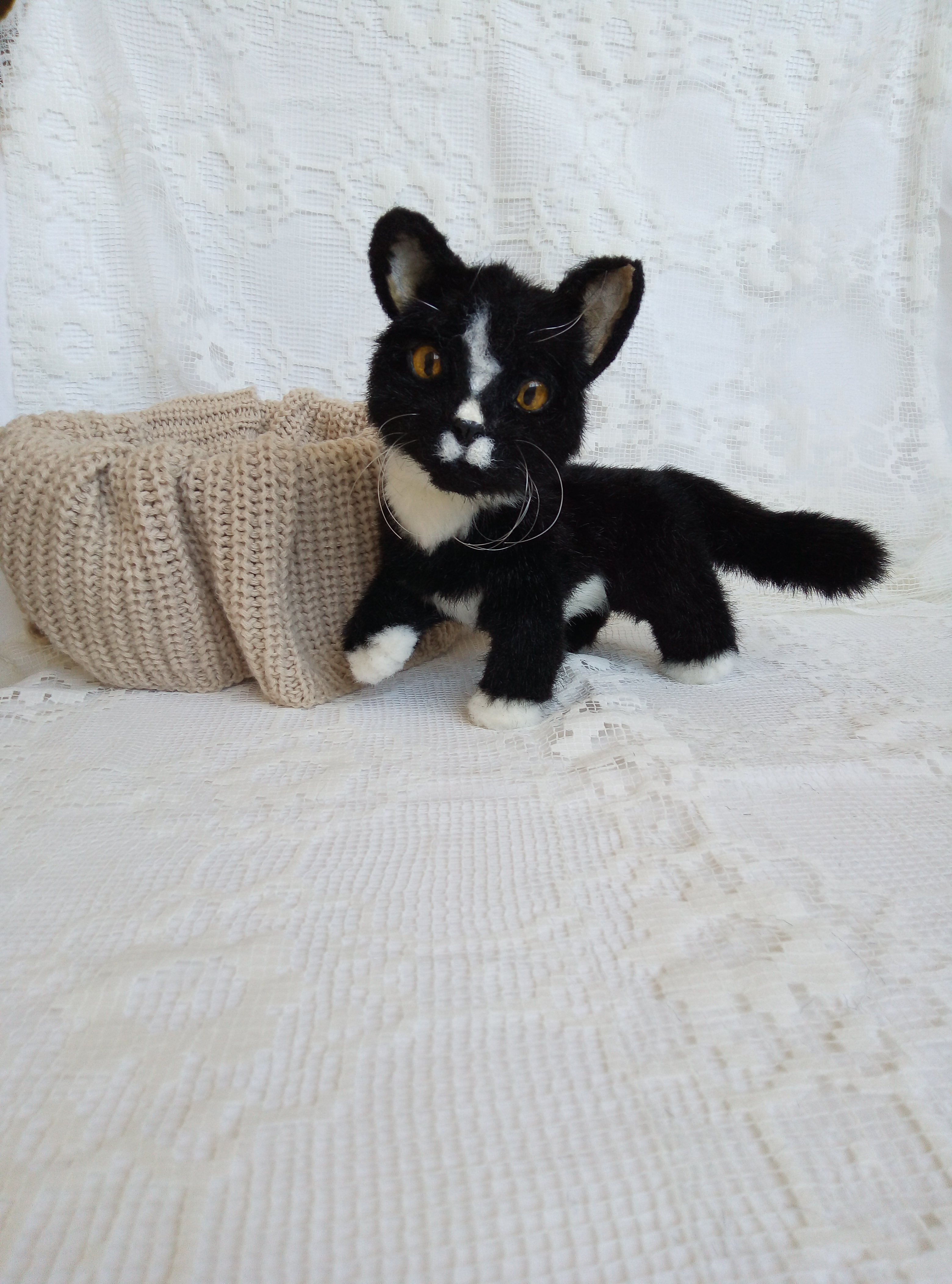 Realistic plush kitten in black and white by photo - Inspire Uplift