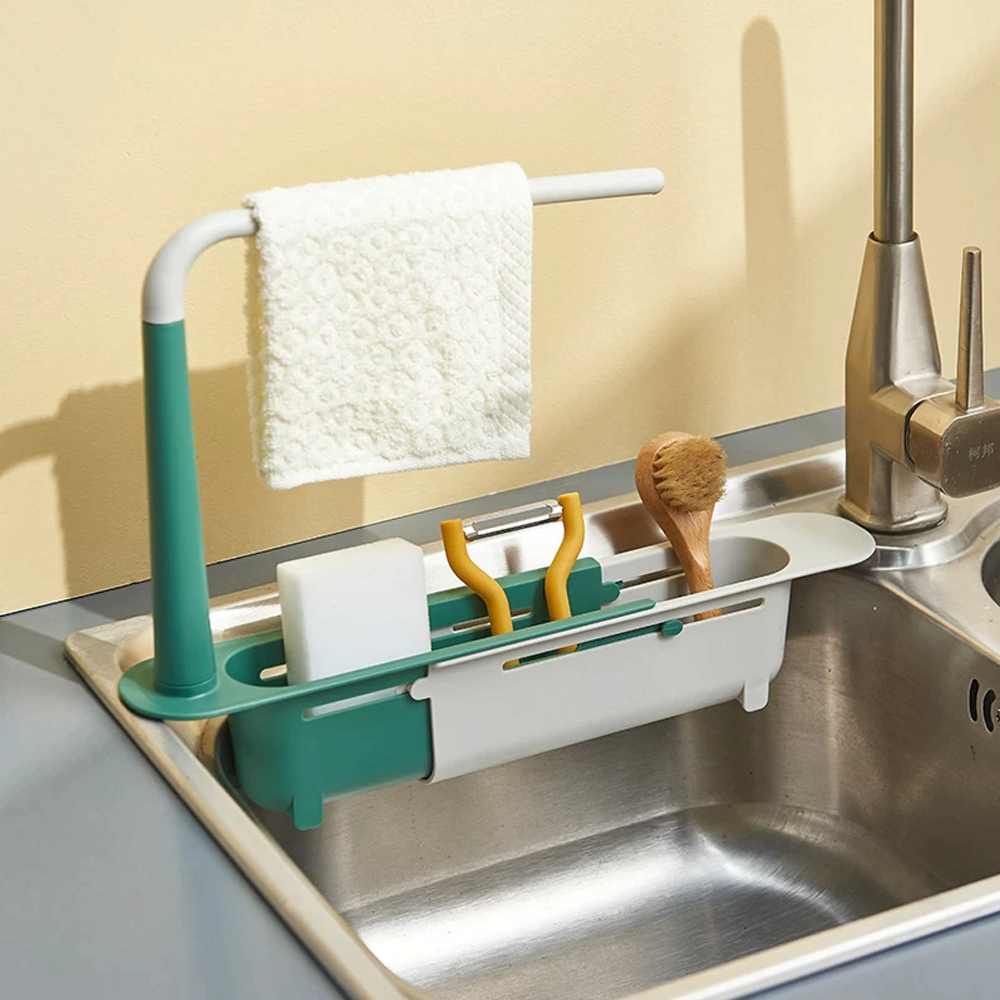 Expandable Telescopic Sink Storage Rack with Towel Hanger | Inspire Uplift