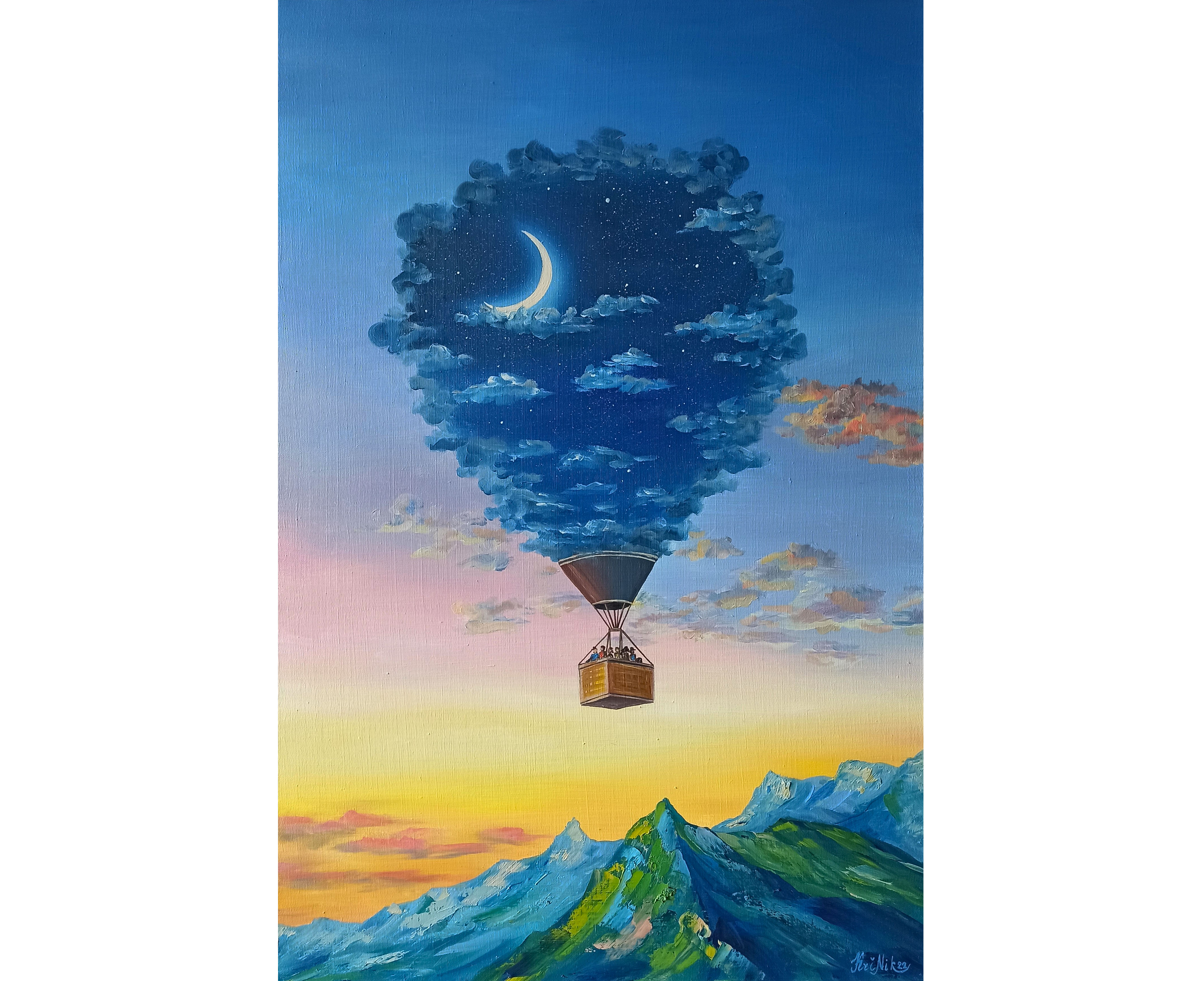 Hot Air Balloon Painting Surrealism Canvas Oil Painting Jour - Inspire ...