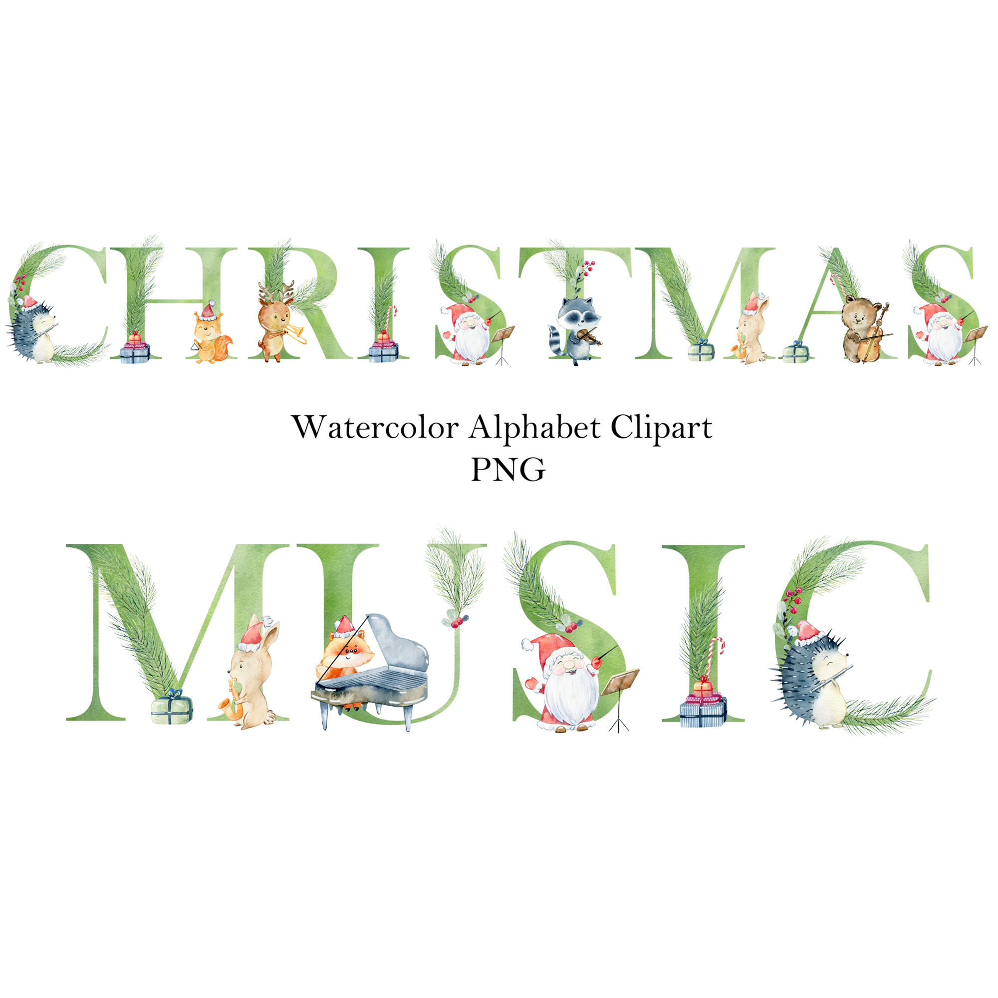 Watercolor alphabet clipart, Christmas animals. | Inspire Uplift