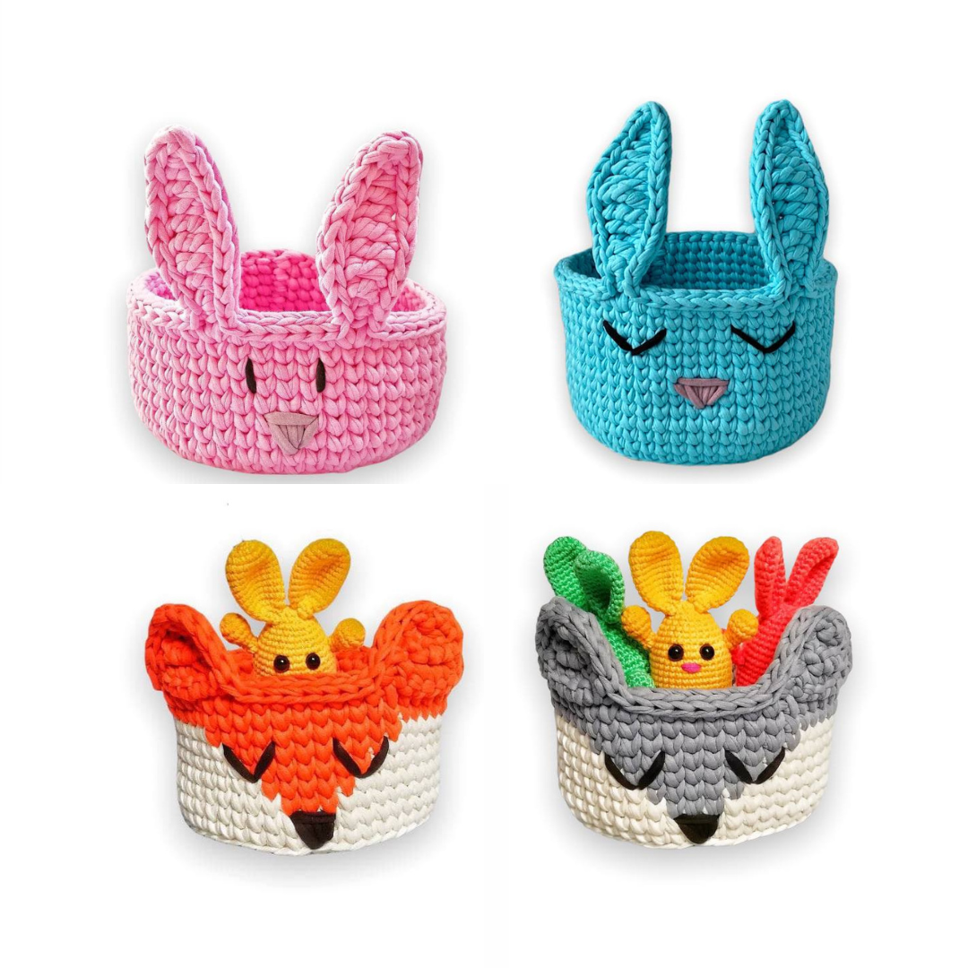 Crochet PATTERNS basket, Crochet animals basket fox, wolf, b | Inspire ...