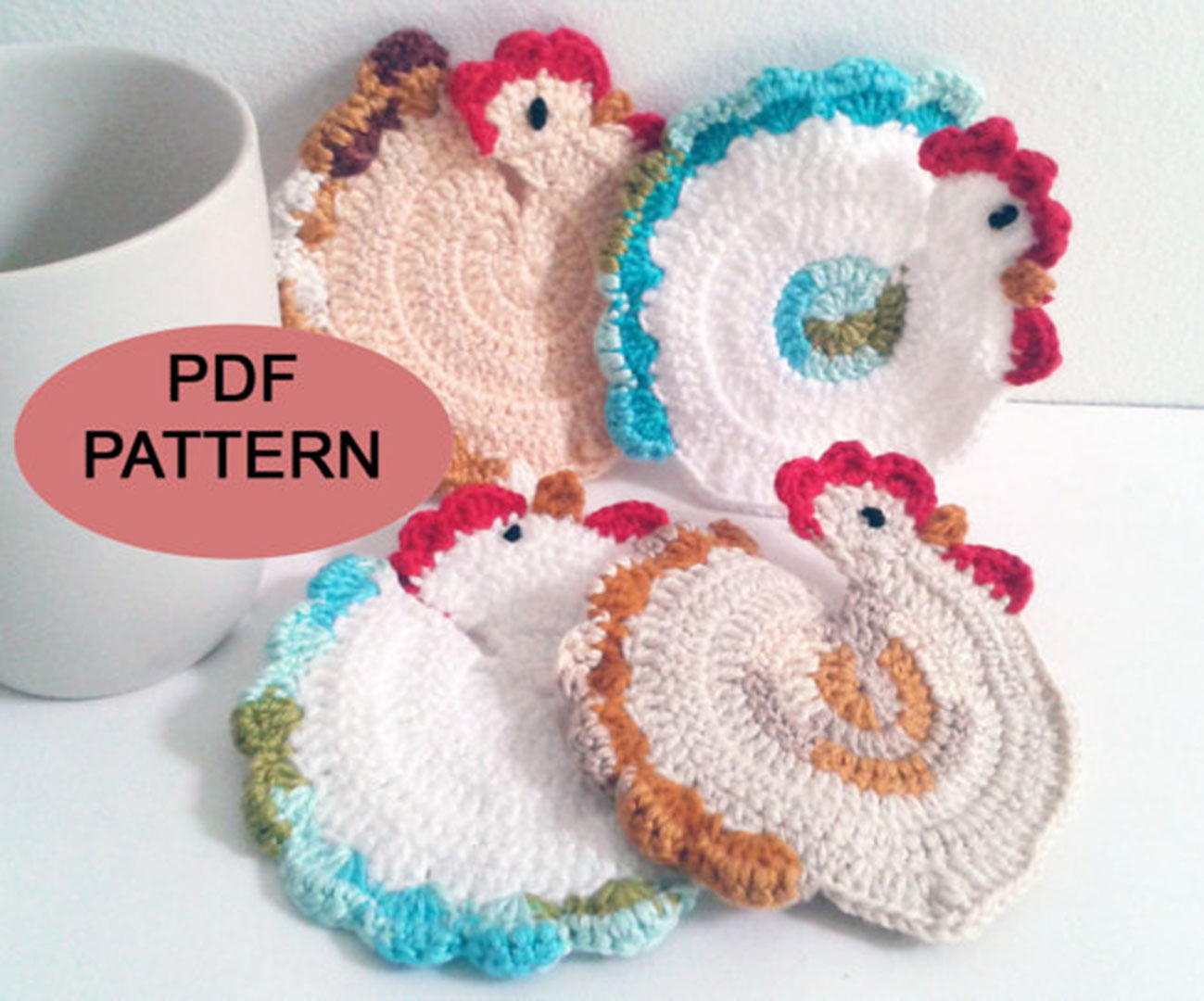 PDF Pattern, Crochet Chicken Coaster , 10 x 10 cm, drink, c | Inspire ...