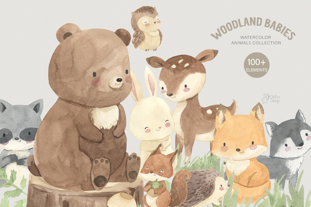 WOODLAND BABIES. Watercolor animal clipart | Inspire Uplift