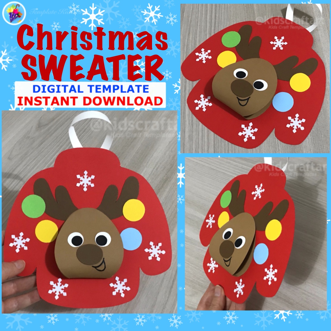 Printable Christmas Deer Ugly Sweater Card Paper Garland for - Inspire ...