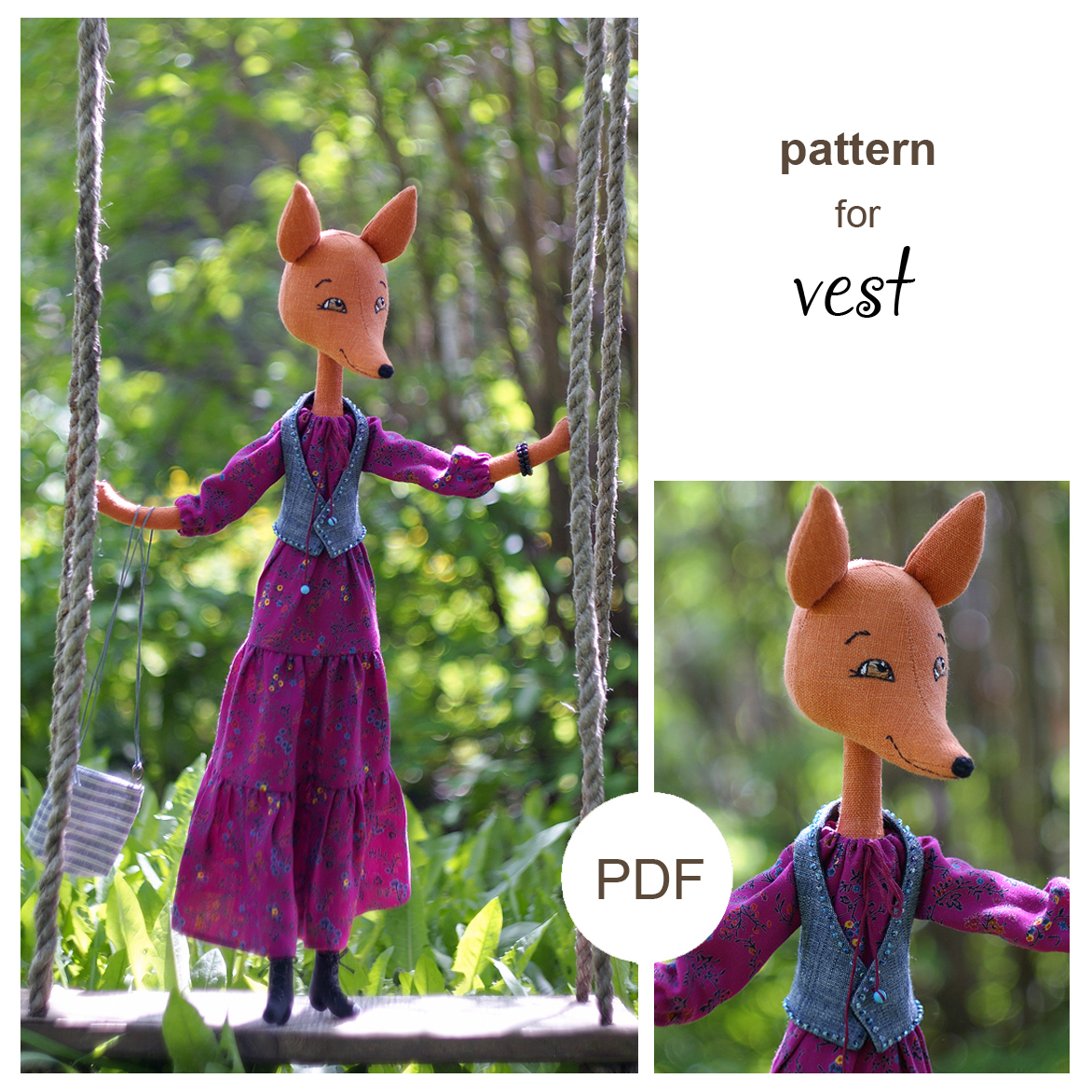 Doll vest sewing pattern - making clothes for doll fox - Inspire Uplift
