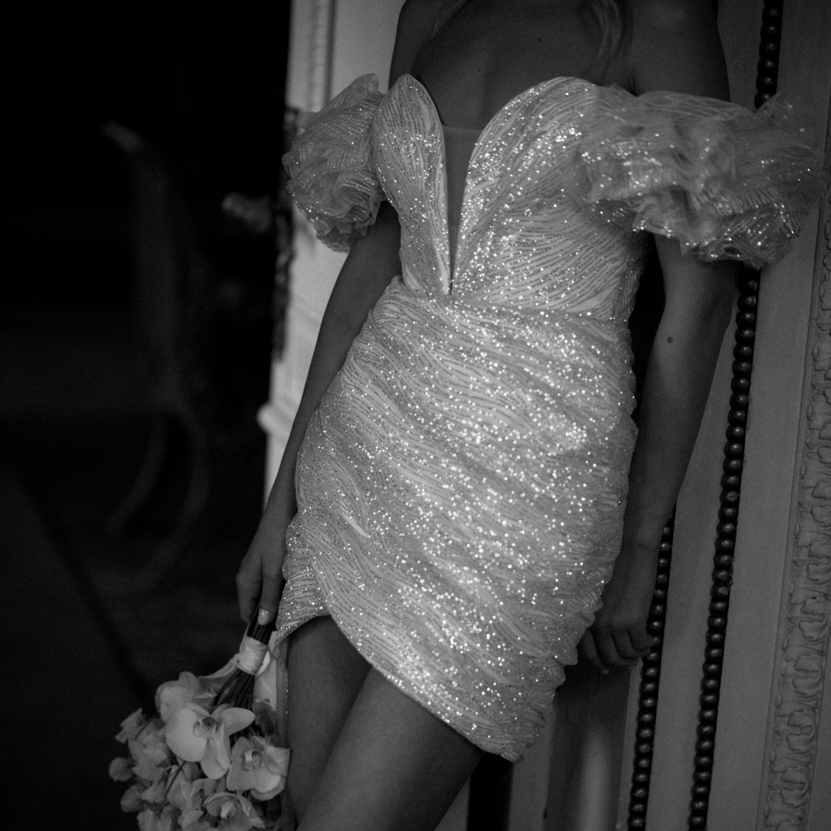 Shiny Short Wedding Dress with Short Sleeves. Reception dres | Inspire ...