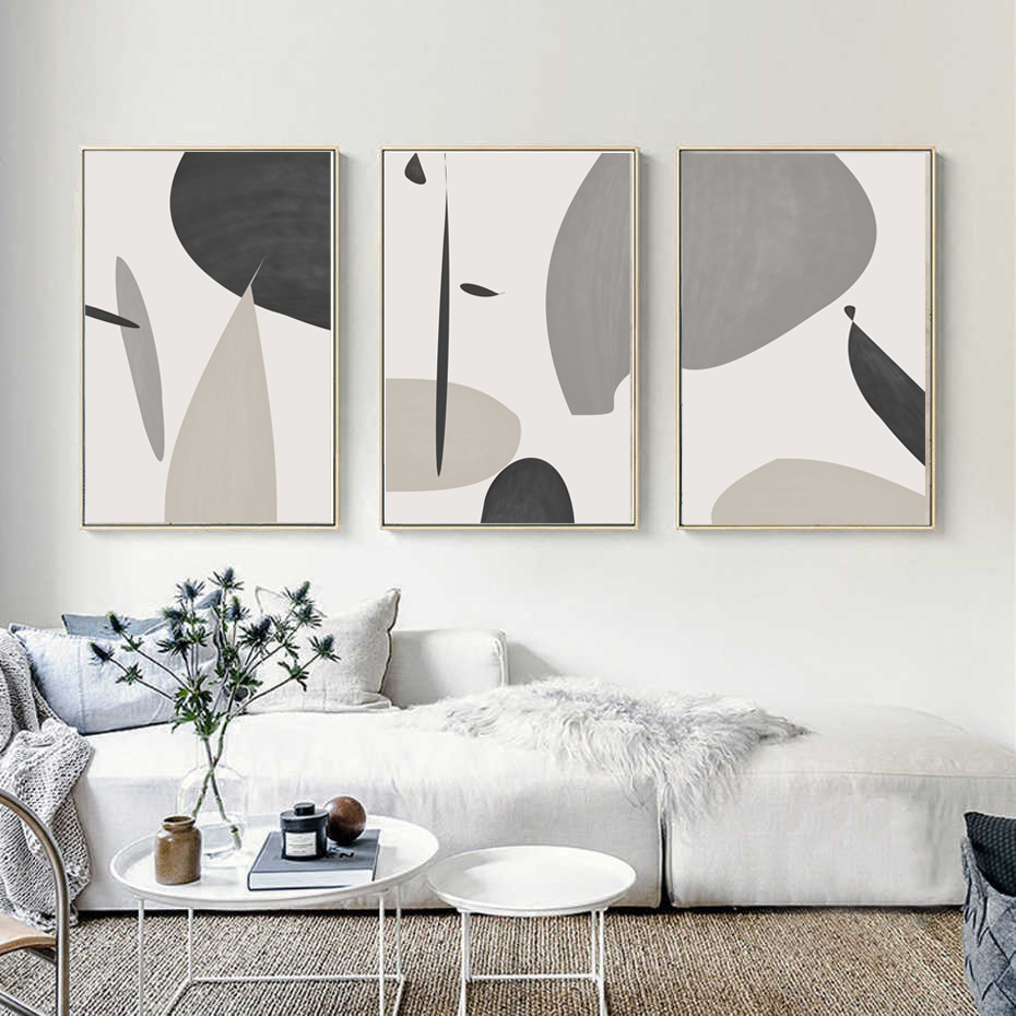 Abstract Shapes Digital Art Black Gray Prints 3 Piece Wall A | Inspire ...