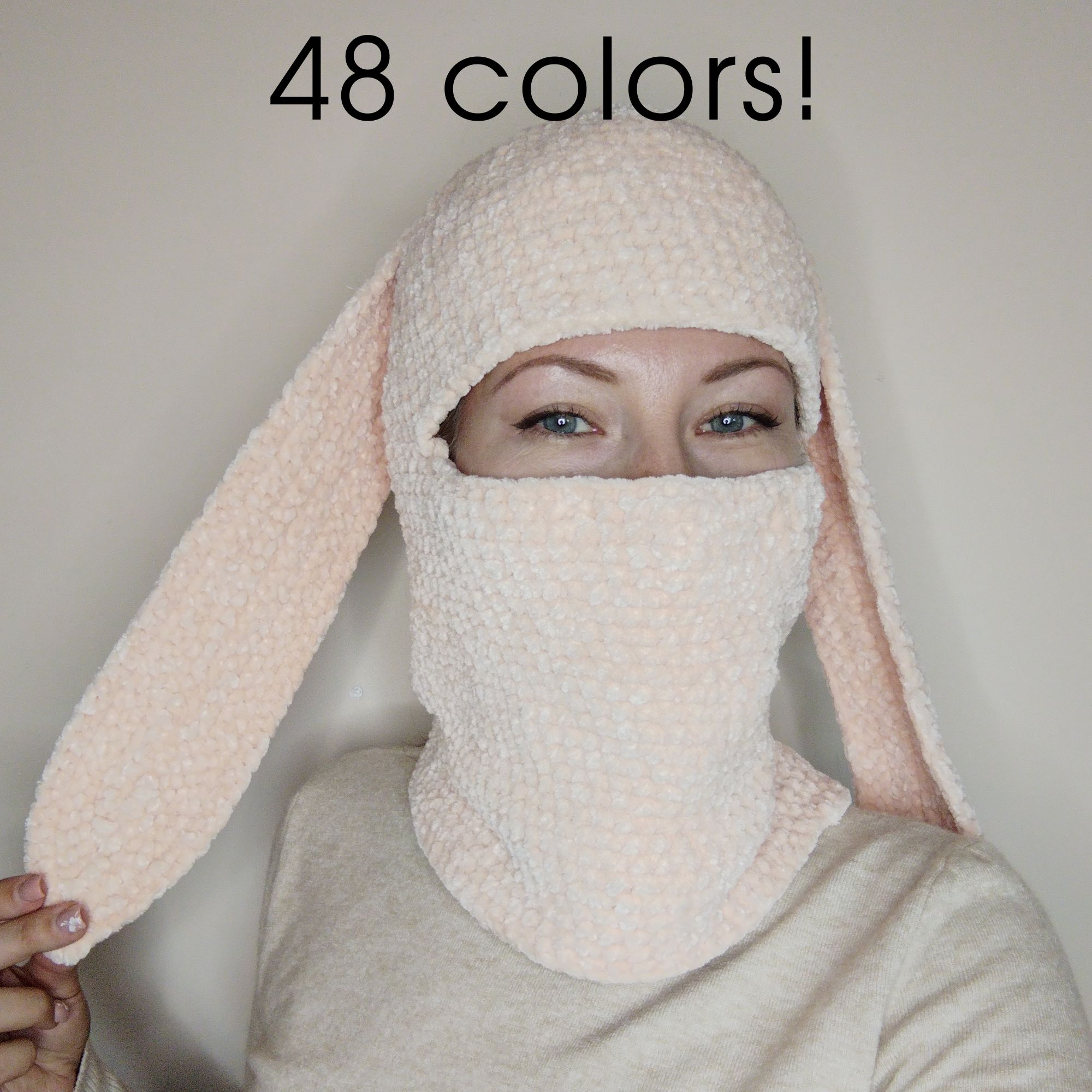 48 colors! Crochet bunny balaclava. Plush bunny hat with ear - Inspire ...